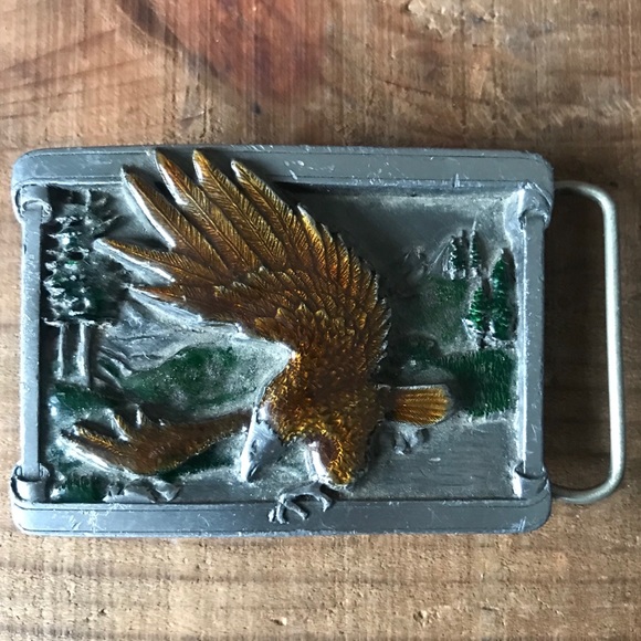 Vintage | Accessories | Vintage Bald Eagle Brass Buckle W Color Enamel ...